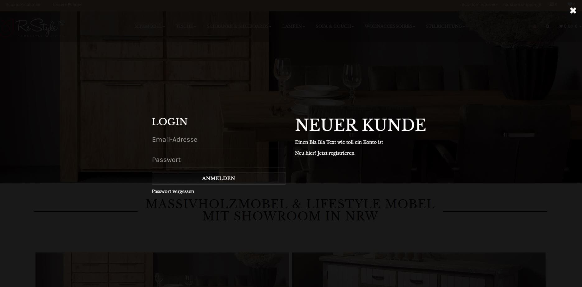 Overlay Login im Jtl Shop - Webagentur-Meerbusch